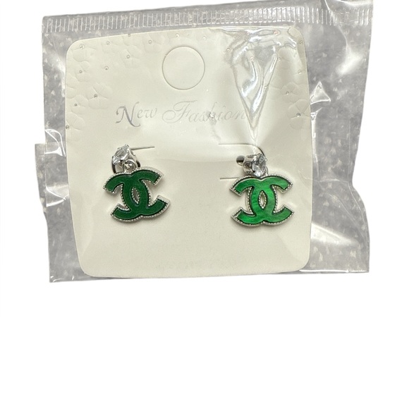 Jewelry | Cc Green Earrings With Silver Accents | Poshmark